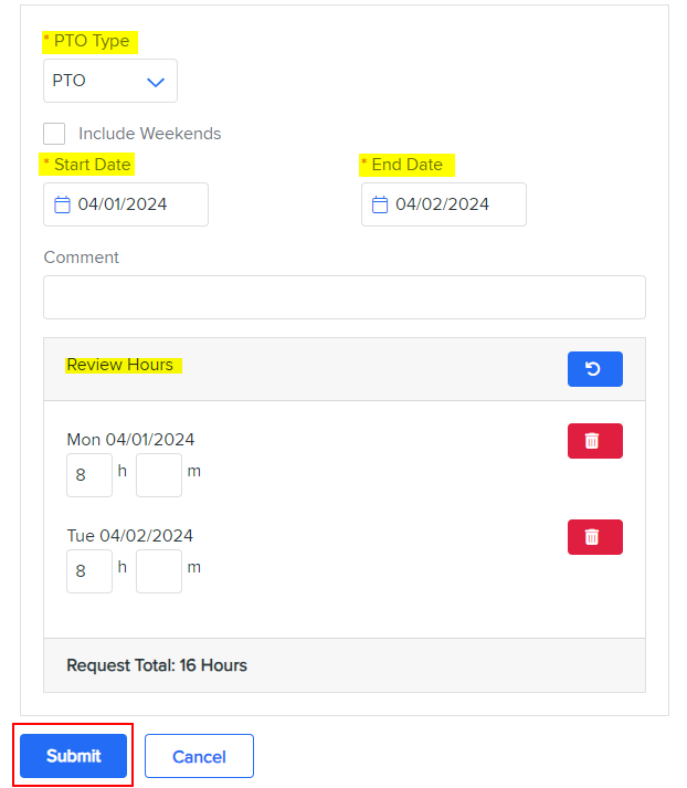 Request Time Off (Prism PTO) – Xenium HR